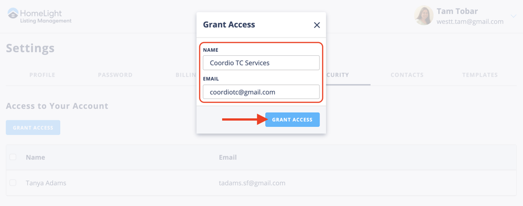 Grant Access to your Account